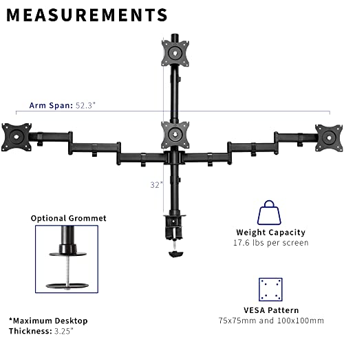VIVO Quad Monitor Adjustable Heavy Duty Mount, Articulating Stand for 4 LCD Screens up to 24 inches STAND-V004Y