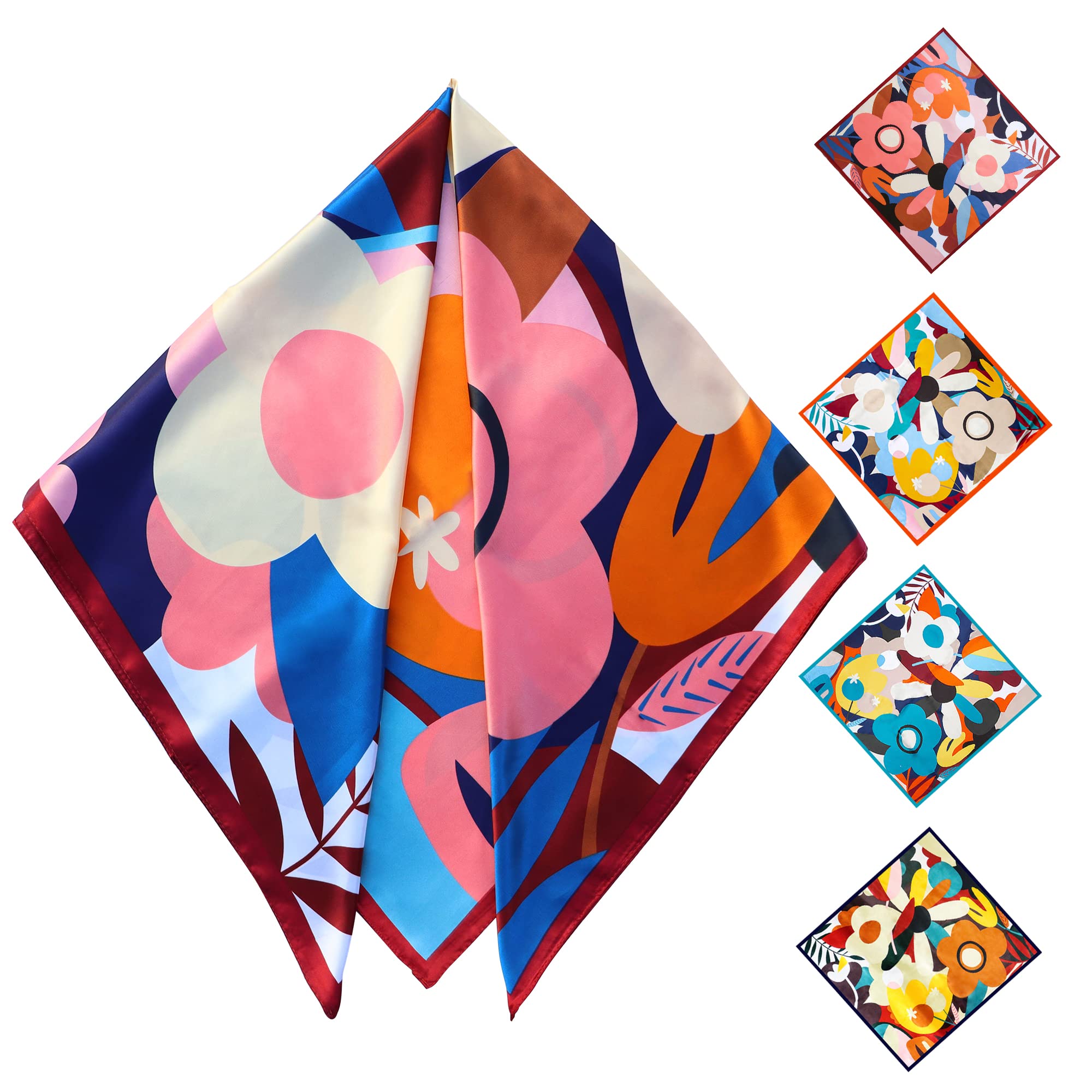CPEAM 4PCS Large Satin Head Scarf for Women 35" Square Soft Smooth Silk Like Hair Scarf Wraps Bandana for Sleeping