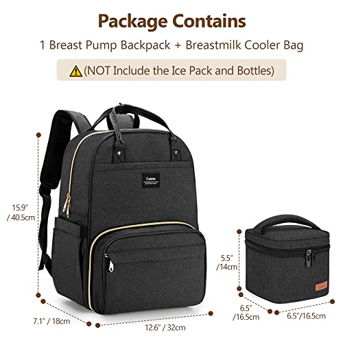 CURMIO Breast Pump Bag with Breastmilk Cooler Bag Compatible for Spectra S1, S2, Medela, and 4 5-Ounce Baby Bottles, Breast Pump Backpack with Laptop Sleeve for Working Moms, Black