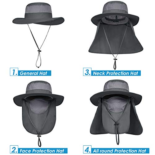 IYEBRAO Mens Outdoor Sun Hat with Face Neck Flap UV Protection for Fishing Hiking Garden (2 Pack-Dark Gray&Light Gray)