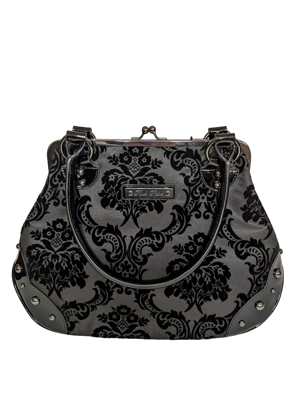 Rock Rebel Mistress Black on Black Victorian Damask Retro Kisslock Purse