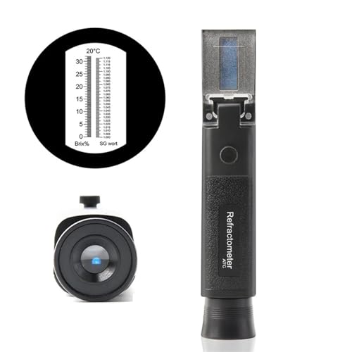 KYKYK Refractometer, Black Refractometer Beer Brix Wort Sugar Alcohol Meter 0-30%1.000-1.120 SG Proportion Handheld Tool Hydrometer Tester for Fruit, Homebrewing, Juice, Vegetables