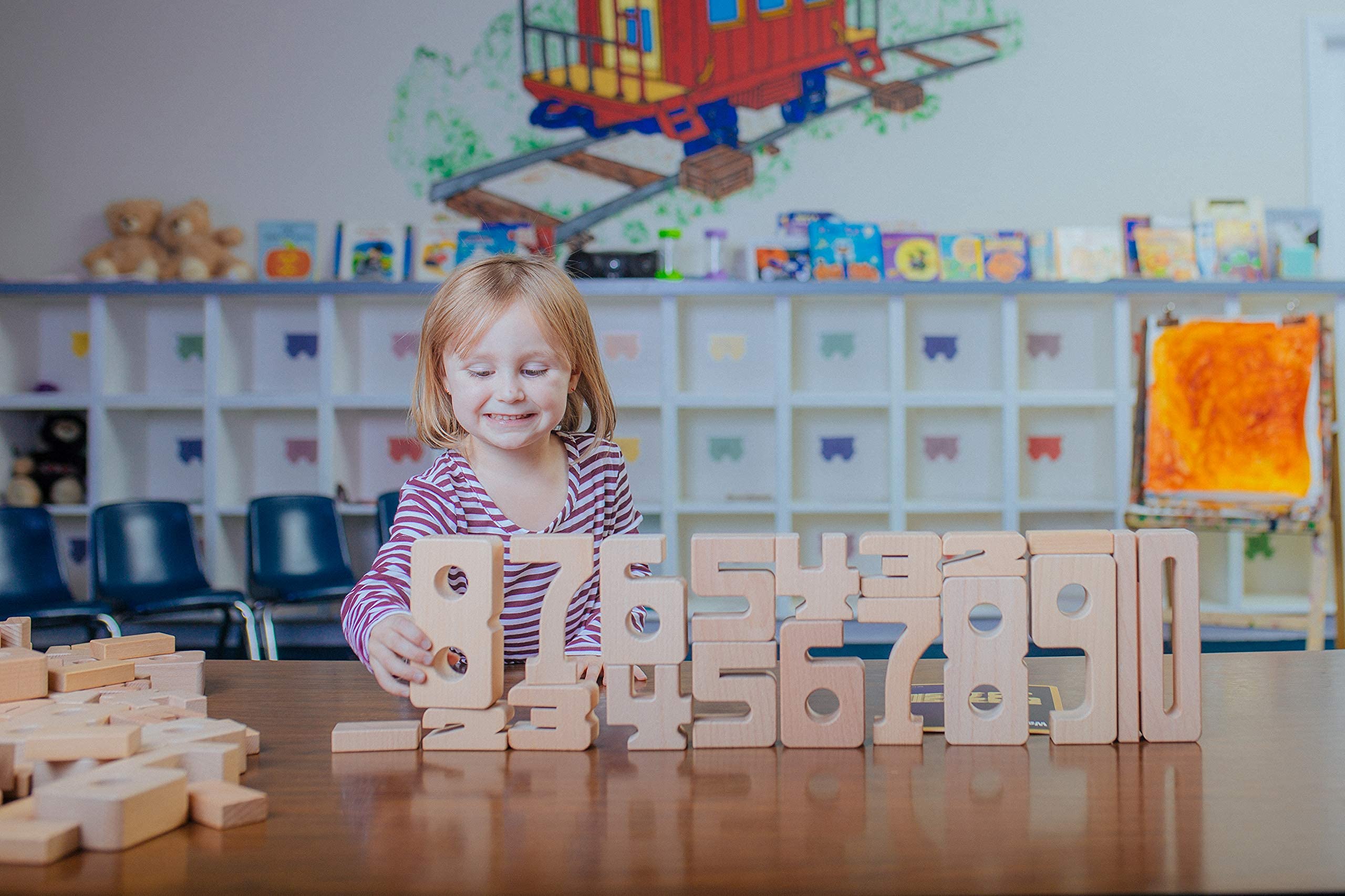 SumBlox Original Size Basic Set of 76 Math Building Blocks - STEM Solid Wood Educational Number Blocks, Includes 80 Activity Cards.
