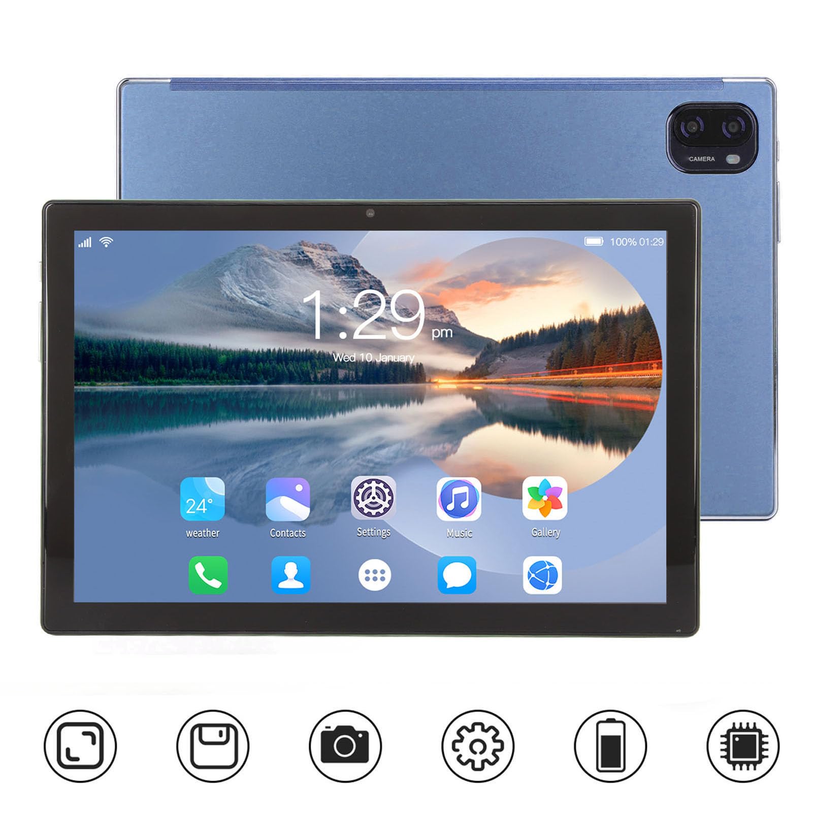 DAUERHAFT HD Tablet, 2 in 1 Tablet Aluminum Alloy 8GB 256GB Memory Blue for Travel (US Plug)