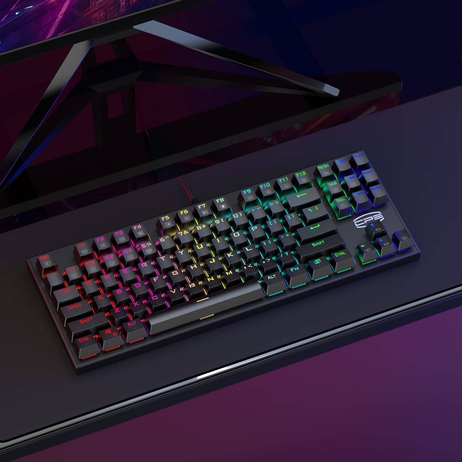CP3 TKL Mechanical Gaming Keyboard RGB Backlit Wired Keyboard Anti-ghosting 87 Keys Quiet Mechanical Keyboard with Hot Swappable Blue Switches for Laptop, Windows, PC Games and Work