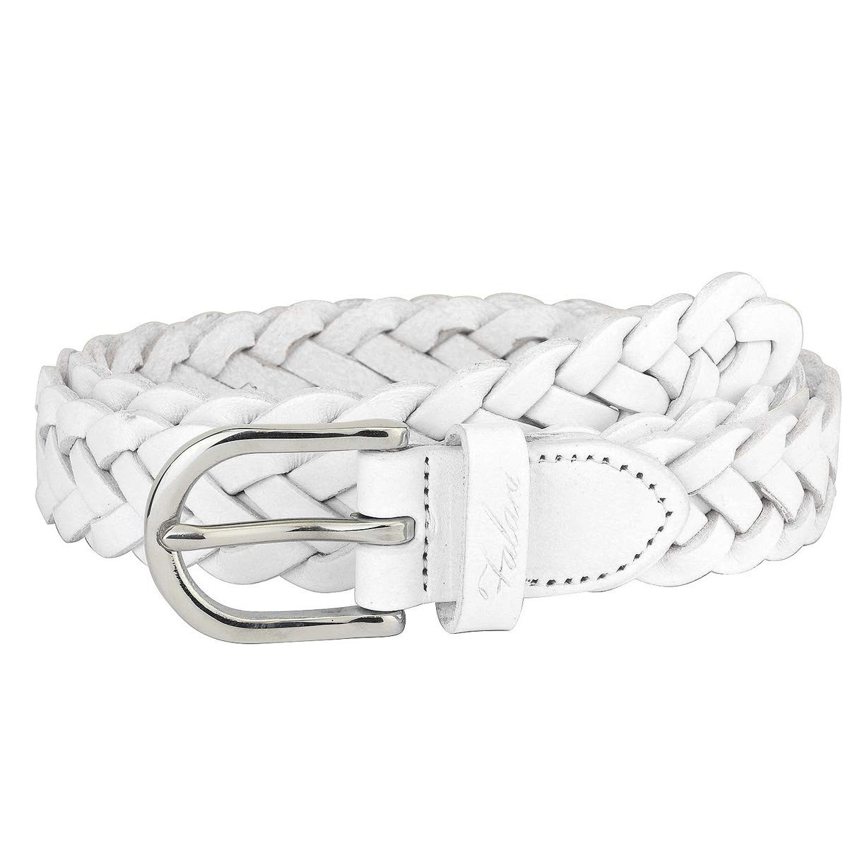 Falari Women's Leather Braided Belt 6007 - White-M