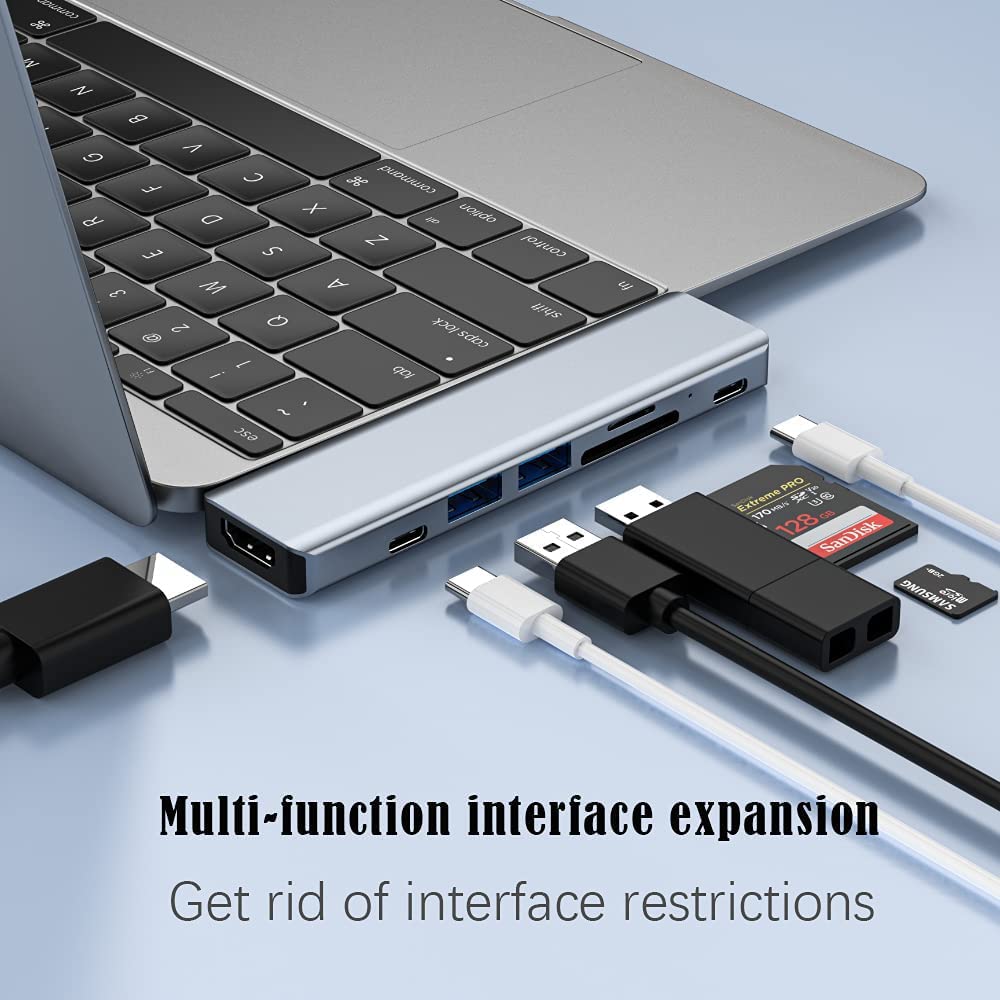 SLAUNT USB C Hub for MacBook Pro 7-in-2 USB C Adapter MacBook Multiport Dongle with 4KHDMI, USB 3.0&2.0, TF/SD Card Reader, USB-C and Thunderbolt 3 Compatible with MacBook Pro Air 2020 2019 2018