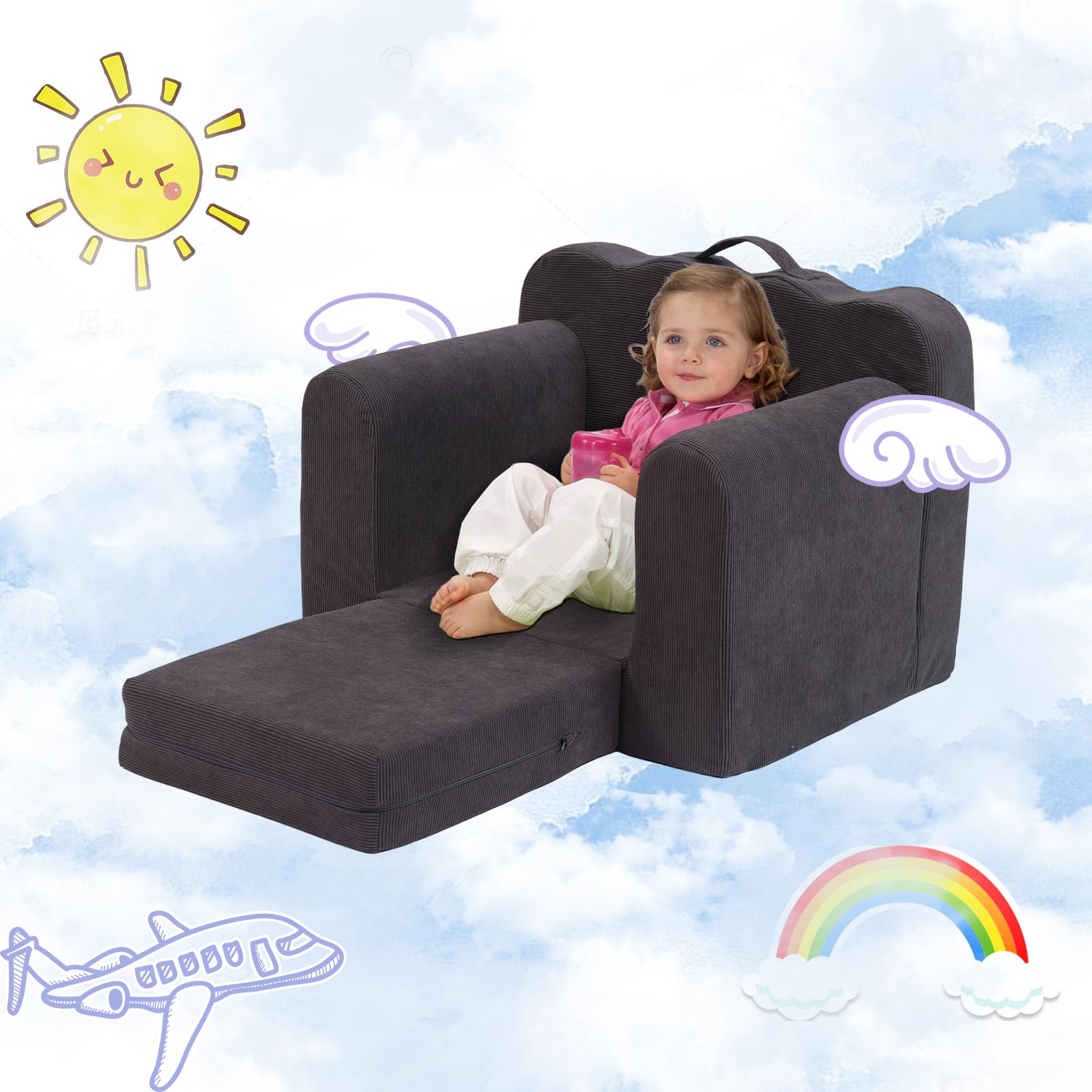 Parkside Wind Toddler Folding Couch,2-in-1 Flower Shaped Sofa Convertible Sofa Recliner, Comfortable Flip-up Sofa, Suitable for 0-2 Years Old Toddler Couch(Gray)…
