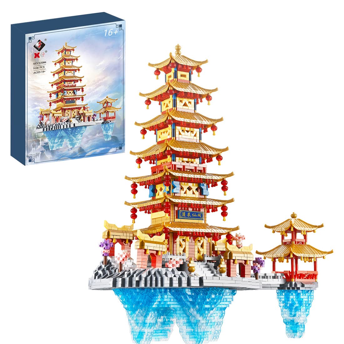 DWIU Penglai Asgard Building Blocks Set, 5146 Pieces Micro Bricks Chinese Mythology Pavilion Architecture Kit, Mini Building Model Construction Toy for Kids and Adults, 28 x 18 x 34cm