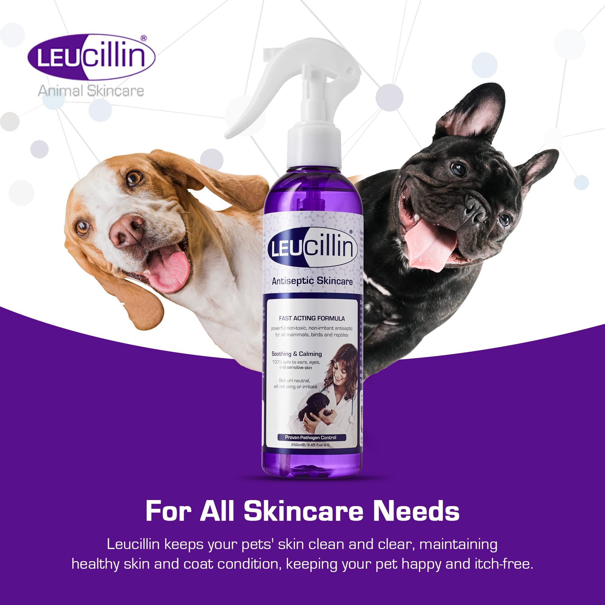Leucillin Natural Antiseptic Spray for Dogs, Soothes Itchy Skin and Promotes Healing, Effective Treatment for Dogs, Wound and Skin Care Solution for Pets, First Aid Kit Essential - 150ml