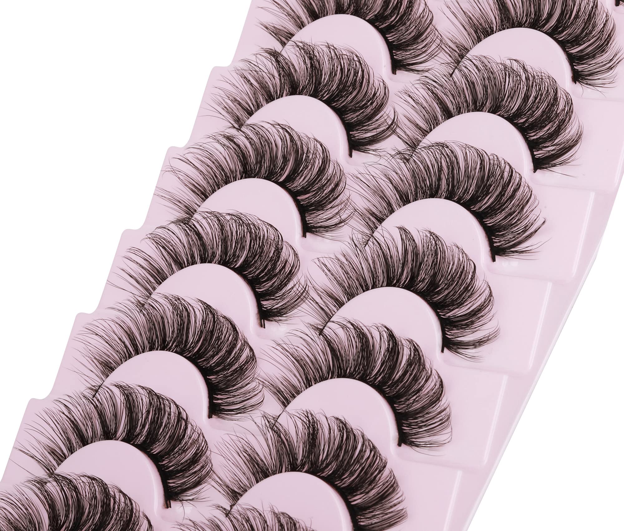 False Eyelashes Fluffy Mink Lashes Natural Wispy Medium Volume Eye Lashes 16MM C Curl Strip Lashes Extensions 8 Pairs Pack by Yawamica