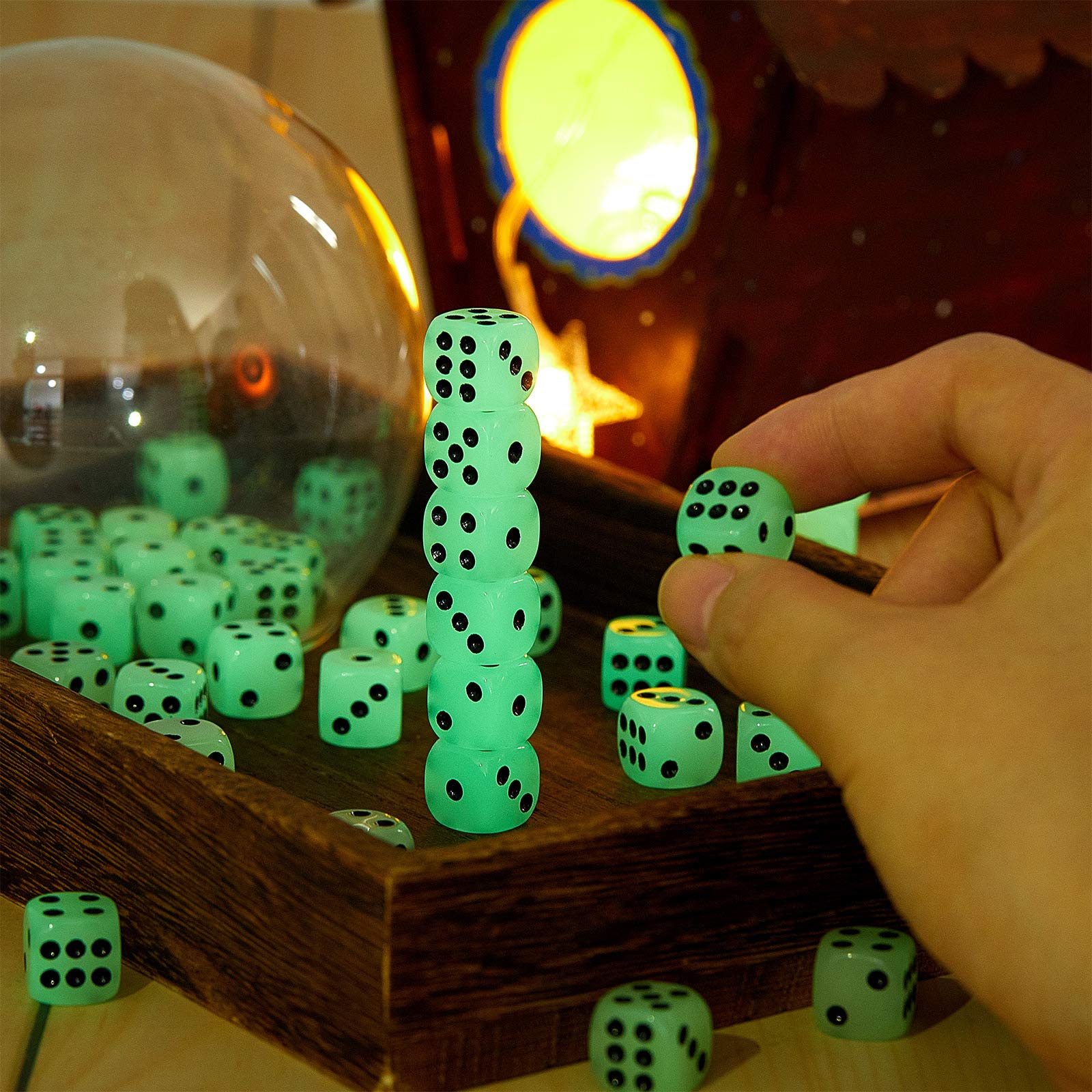 Sumind Glow in The Dark Dice 6 Sided Dice with Black Velvet Pouches for Table Board Games, Party Favors, Toy Gifts(54 Pieces)