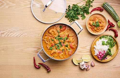 Kyocera Ceramic Cooking Pot with Ceramic Non-Stick Coating 24 cm PFAS/PTFE Free Stainless Steel Handles Suitable for All Hob Types Includes Glass Lid CSTP-09