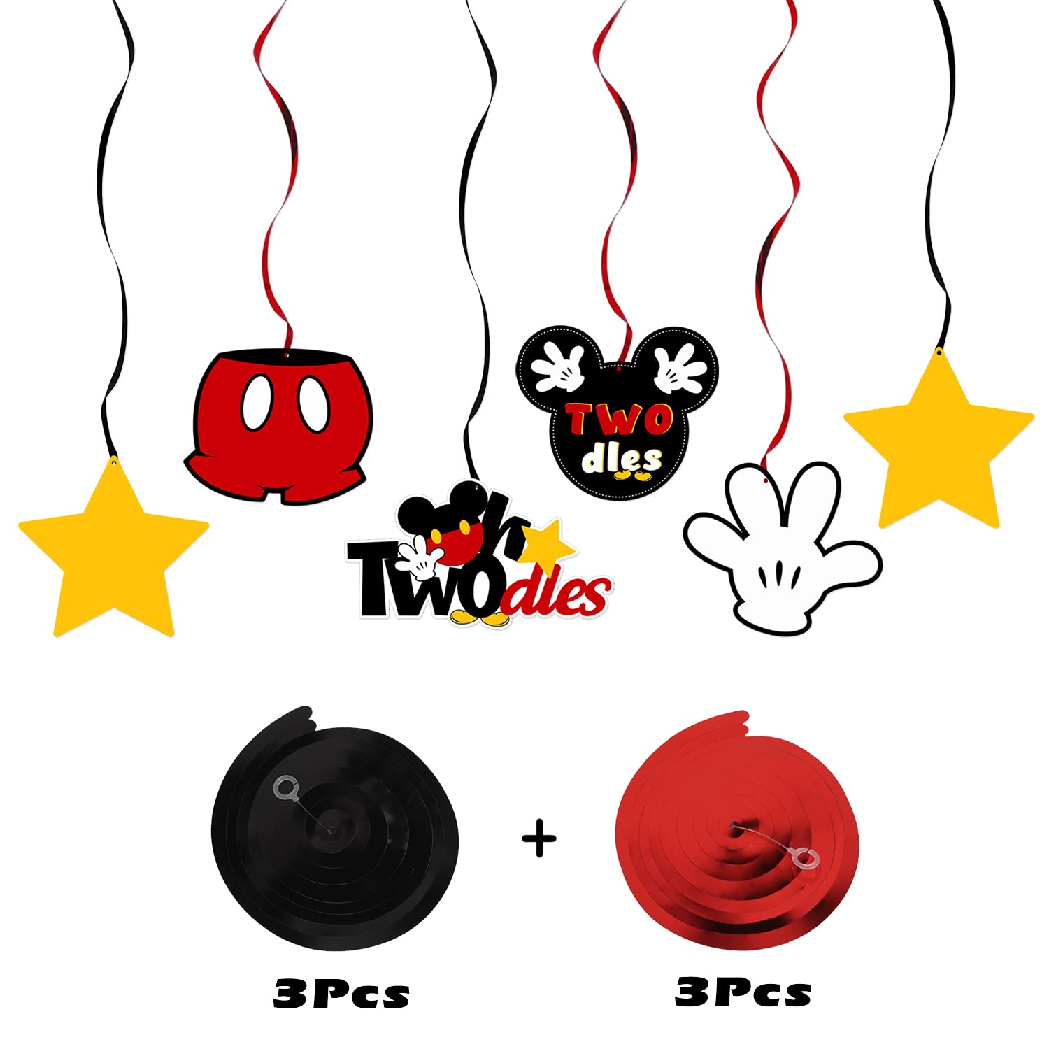LINGTEER Mickey Oh Twodles Birthday Swirls Streamers - Cheers to Boys 2nd Birthday Kids Two Years Old Mouse Bday Party Hanging Decorations.