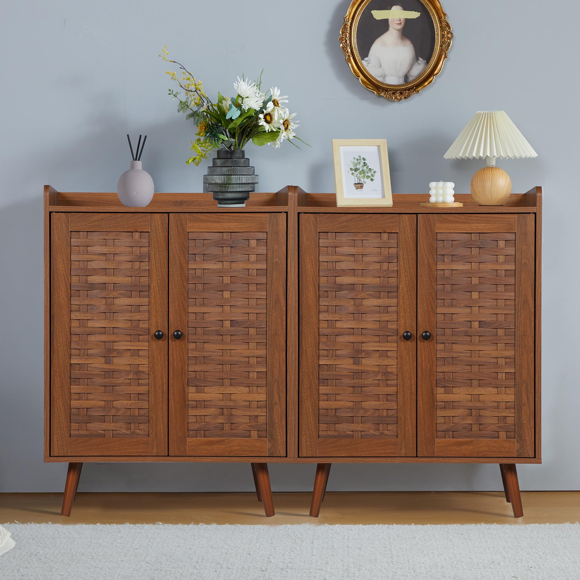 LEVNARY Shoe Storage Cabinet, 5-Tier Shoe Cabinet Storage Entryway with Adjustable Shelves, Wooden Storage Cabinet with Doors for Hallway Closet Living Room (Walnut)