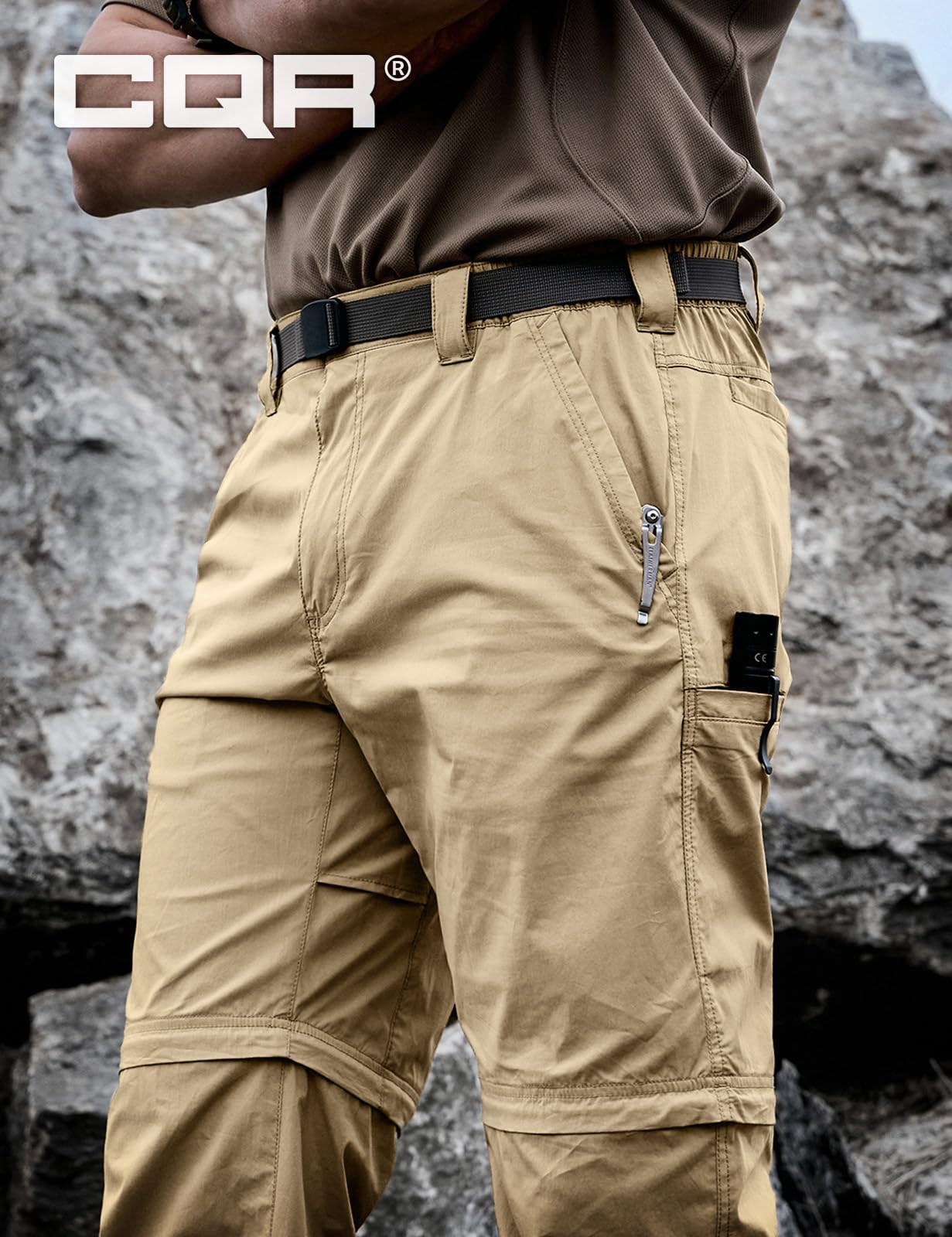 CQR Men's Convertible Cargo Tactical Pants, Water Resistant Outdoor Hiking Pants, Zip Off Lightweight Stretch Work Pants, Lightweight Convertible Cargo Charcoal, 34W x 30L