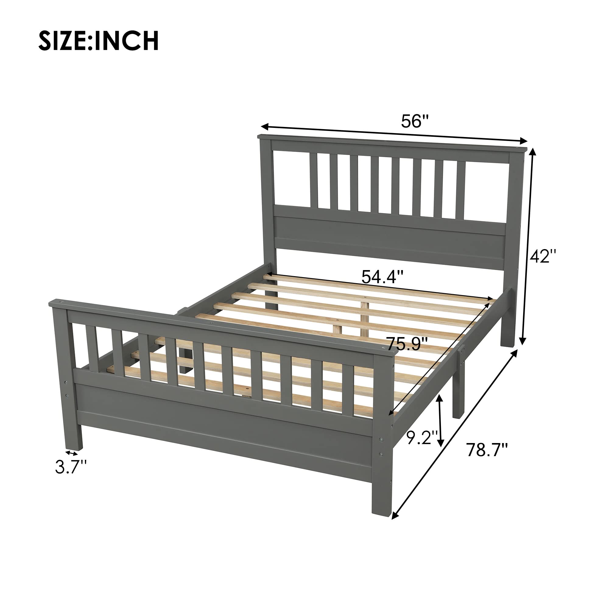 Harper & Bright Designs Full Bed Frame for Boys and Girls Wood Full Size Platform Bed with Headboard and Footboard and Slat Set, No Box Spring Needed