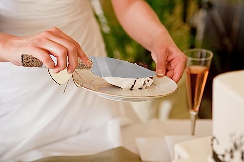 POMINEL Wood Cake Stand with Cake Cutting Set Wooden Cake Stands Rustic Wedding Cake Stand Wood Slice Cake Stand for Dessert Table, Plant Display for Family Gartering, Wedding Receptions