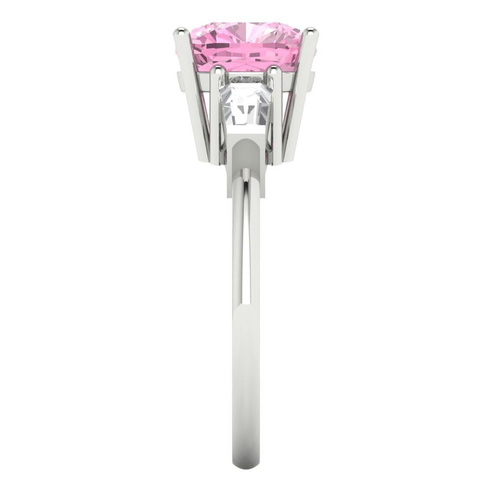 Clara Pucci 3.50ct Cushion cut 3 stone Solitaire Pink Simulated Diamond Engagement Promise Anniversary Bridal Ring 18K White Gold 9.75