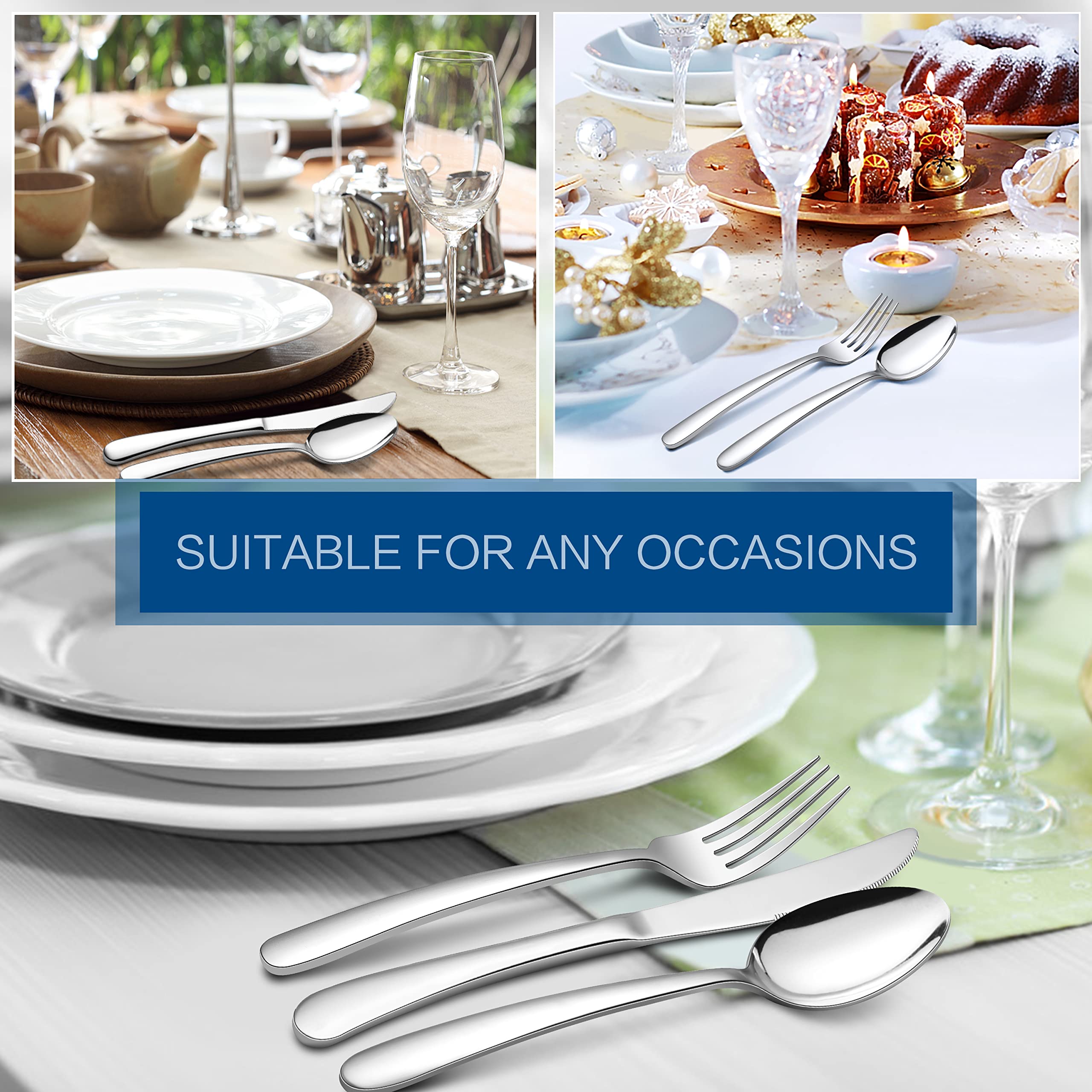 E-far Heavy Duty Silverware Set for 8, 40-Piece Stainless Steel Flatware Cutlery Set, Heavy Weight Metal Eating Utensils Sets for Home Restaurant Weddings, Mirror Polished & Dishwasher Safe