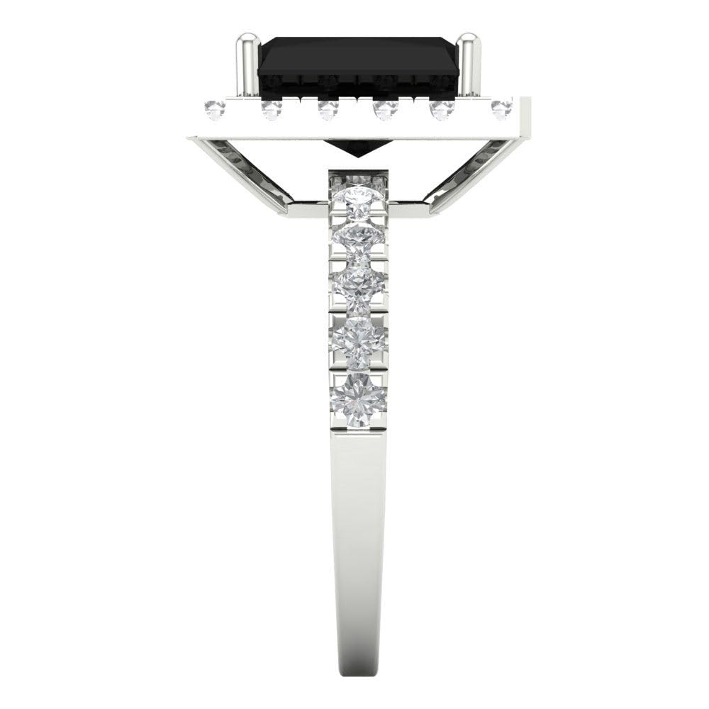 Clara Pucci 3.90 ct Cut Solitaire Halo Natural Black Onyx Engagement Promise Anniversary Bridal Ring 18K White Gold 7.75