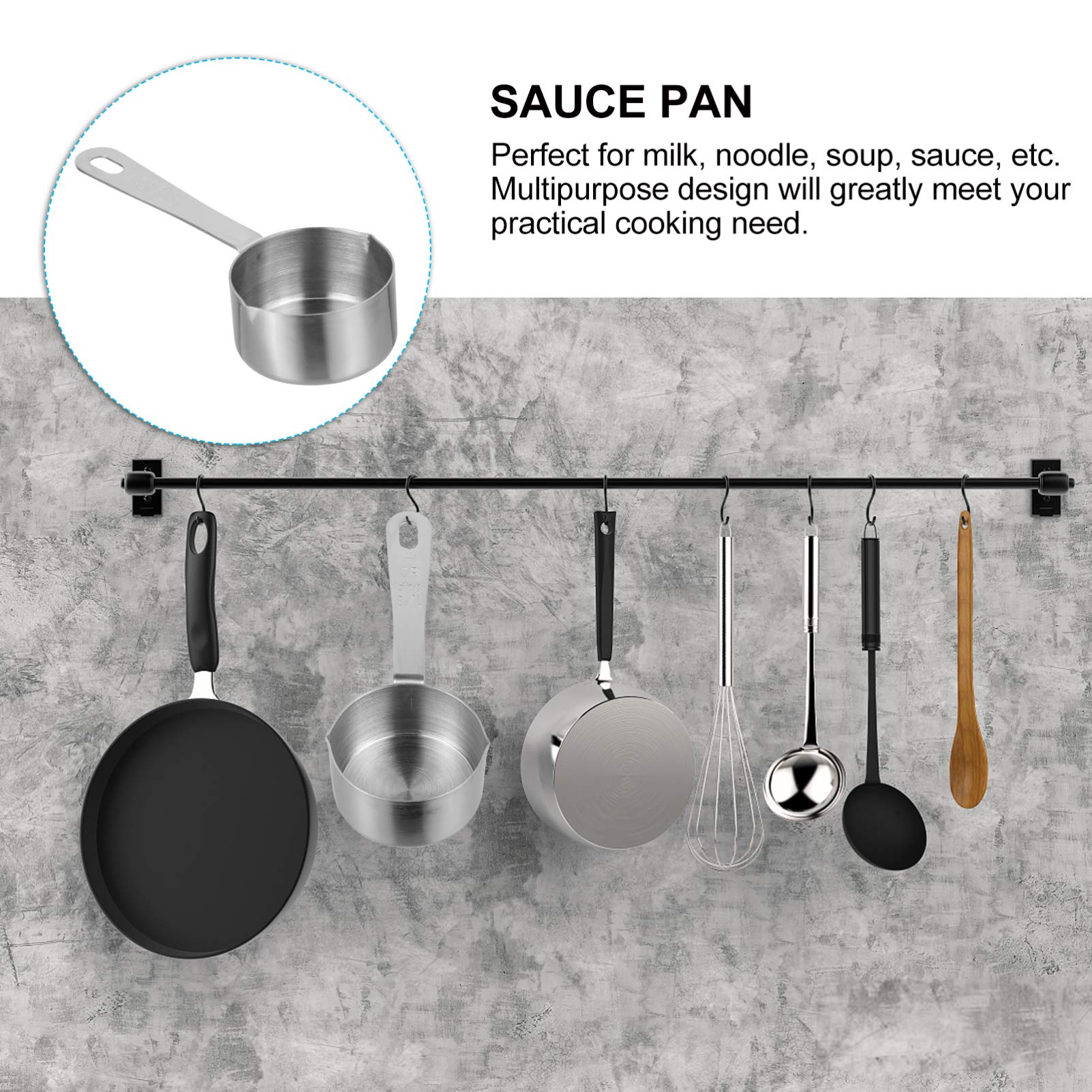 DOITOOL Steel Thickened Sauce Pan with Long Heatproof Handle Metal Milk Pan Kitchen Cookware for Milk Sauce Pasta Noodles Chocolate 80ml