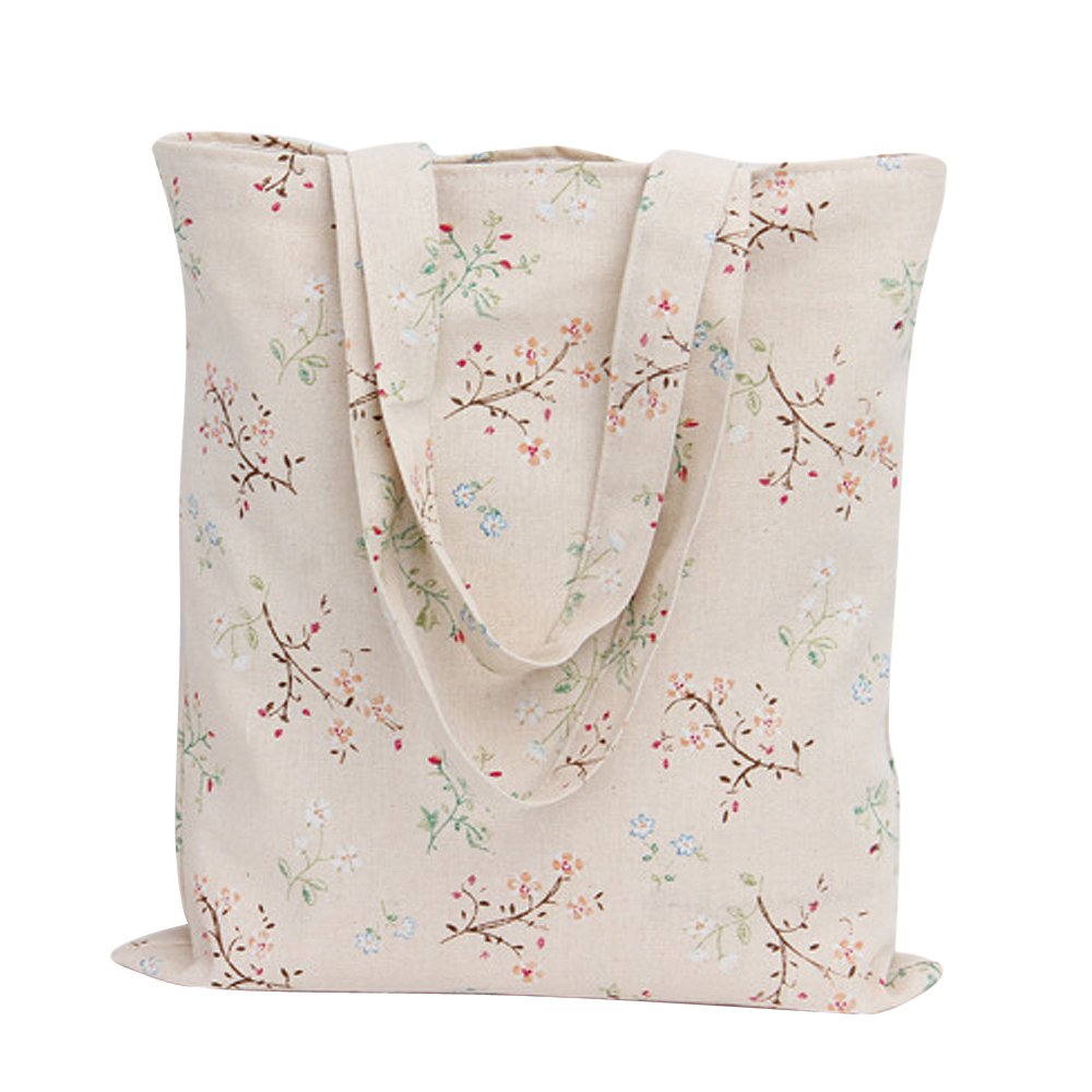 Caixia Women's Charming Floral Branch Canvas Tote Shopping Bag Beige (Zip closure)