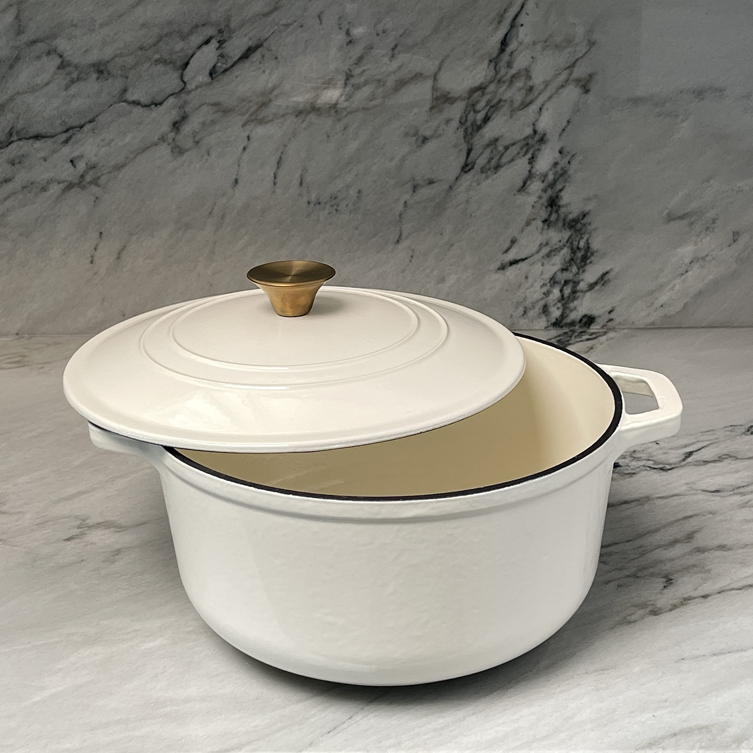 Lexi Home Enameled 5 Qt. Cast Iron Dutch Oven Braiser - Cream