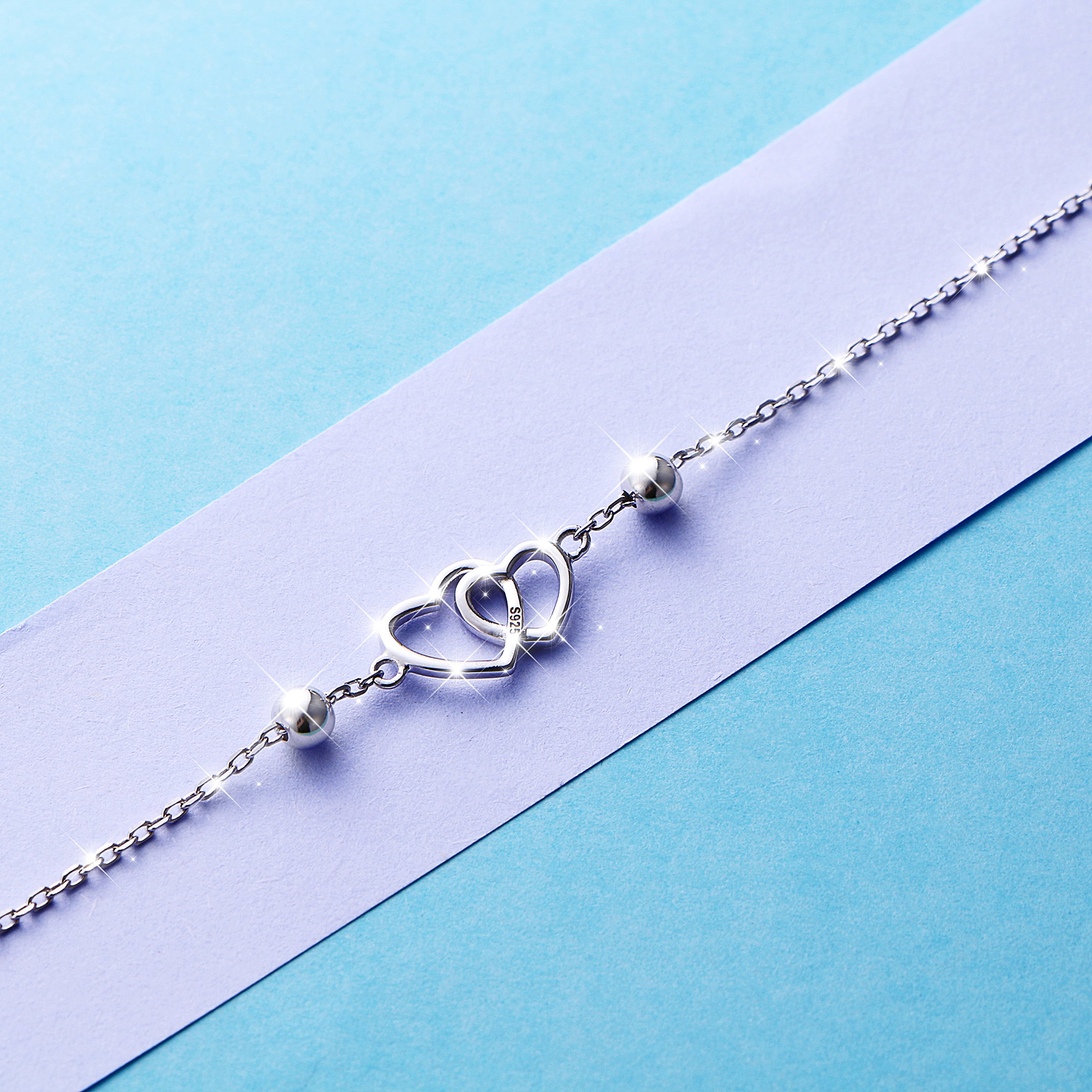 DAOCHONG Heart Anklet for Women S925 Sterling Silver Adjustable Foot Ankle Bracelet Jewelry