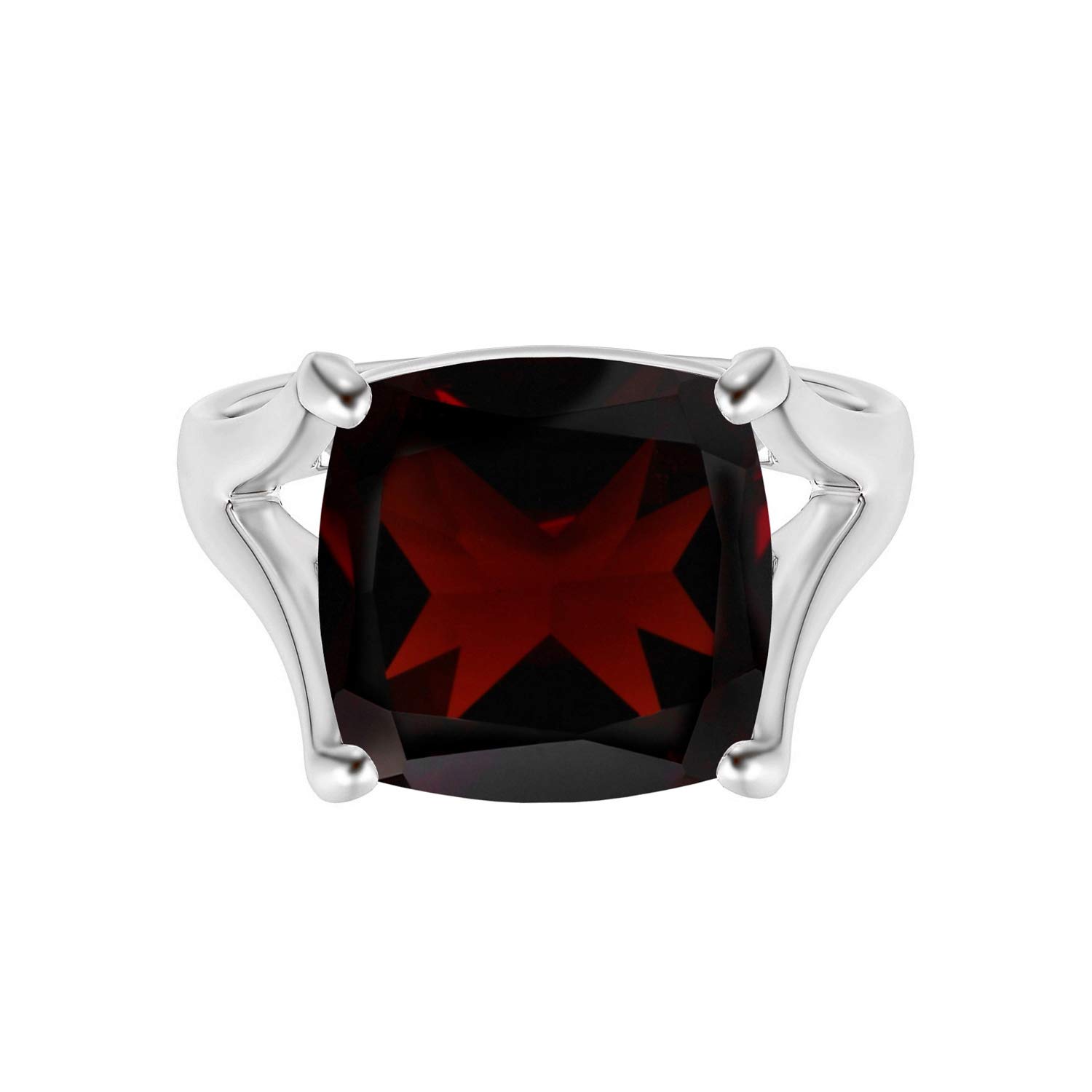 Classic Solitaire Cushion Cut Garnet Gemstone 925 Sterling Silver Split Shank Ring (7.5)