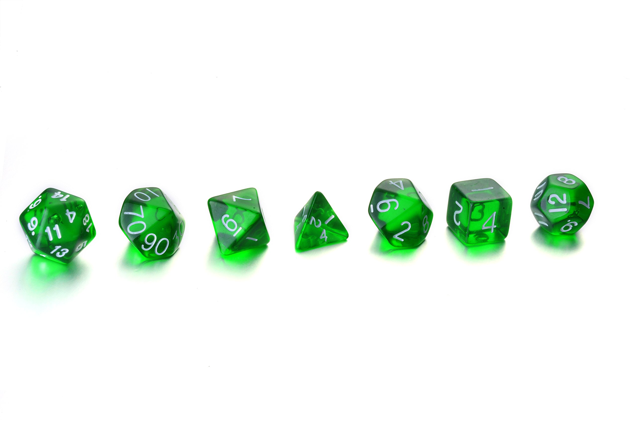 REINDEAR 7 Die Polyhedral Role Playing Game Dice Set with Velvet Pouch (Transparent Dark Green)