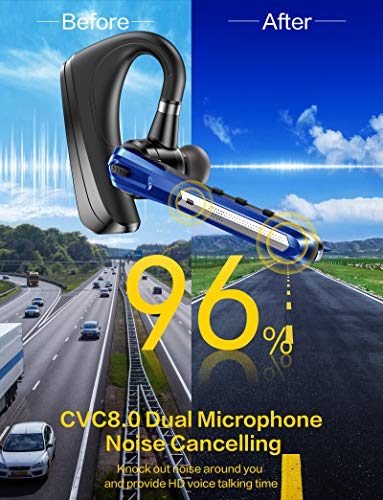 GPEESTRAC Bluetooth Headset [Upgraded] Active Noise Cancelling Bluetooth Headphones, Bluetooth Earpiece CVC8.0 Dual-Mic Hands-Free V5.0 Comfortable Earbud