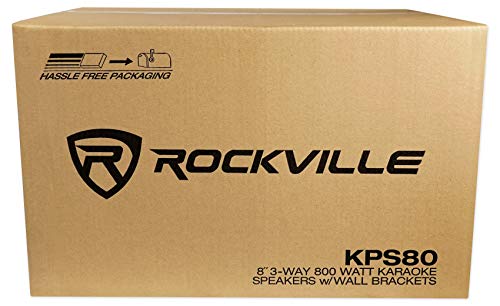 Rockville Pair 8" 3-Way 800 Watt Karaoke/Pro Speakers+Wall Brackets/MDF (KPS80), Black