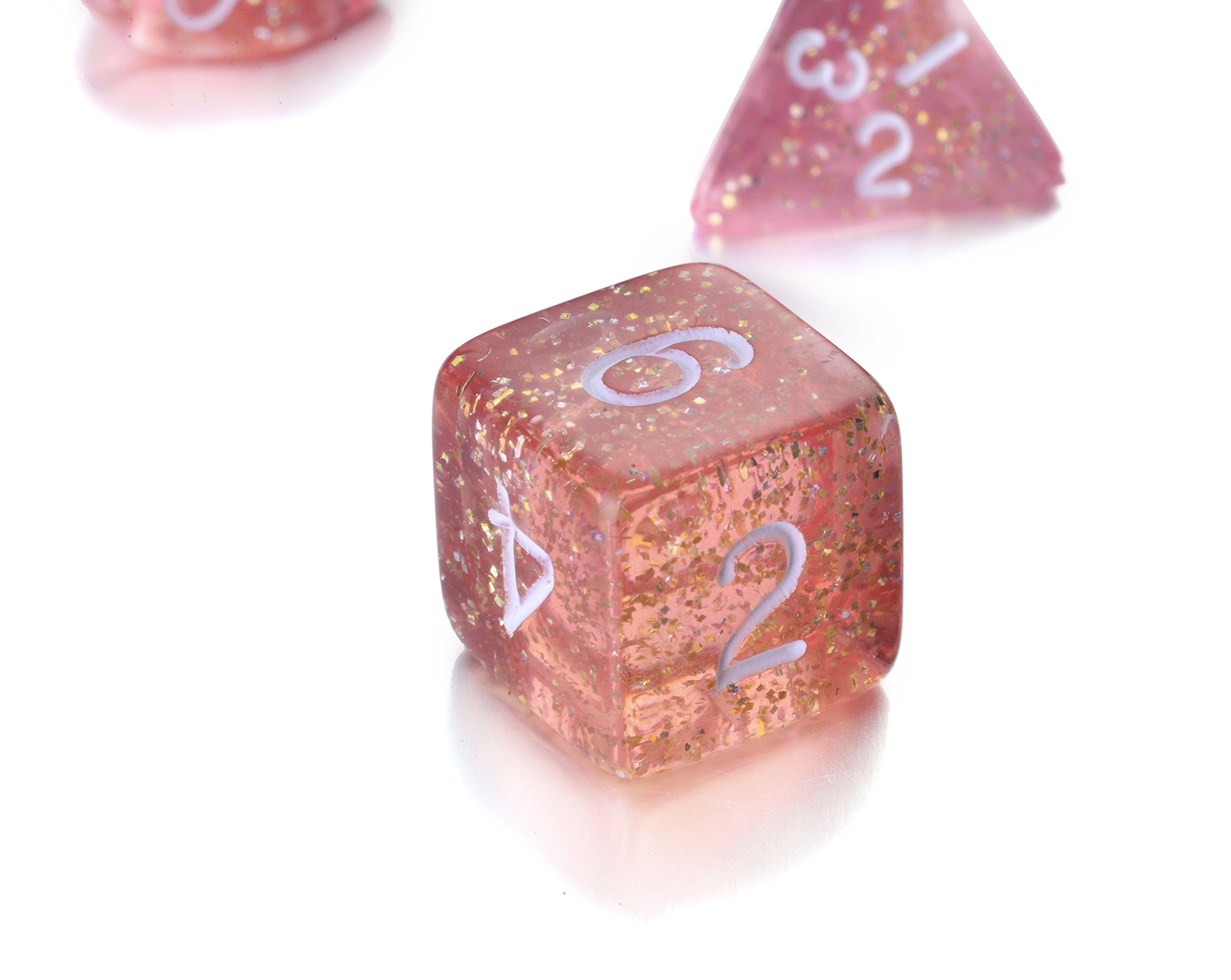 REINDEAR 7 Die Polyhedral Role Playing Game Dice Set with Velvet Pouch (Flash Powder Pink)