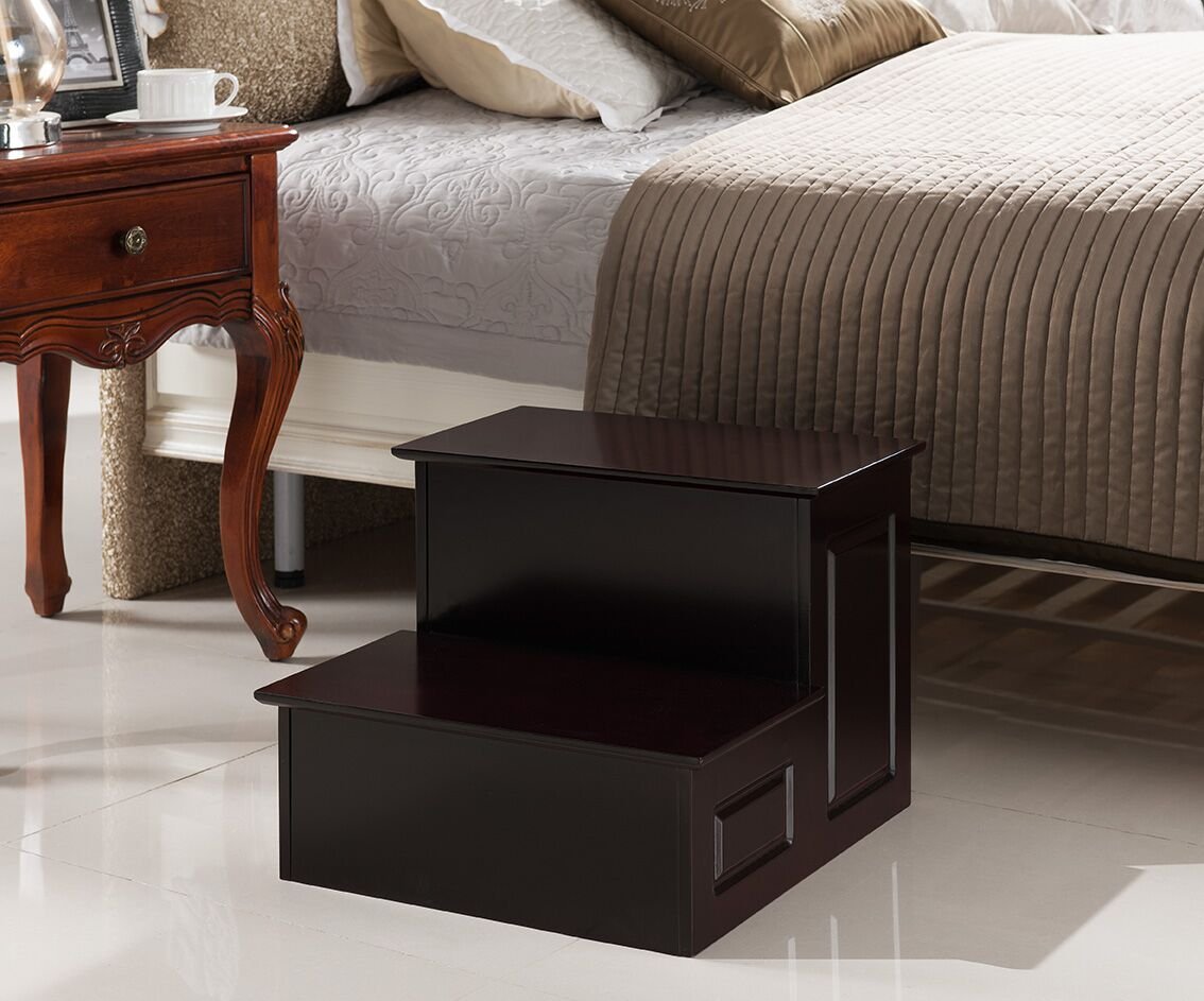Kings Brand Furniture - Danial Large Step Stool for Adults and Kids for Bedroom, Kitchen Bathroom, Bed Steps for High Beds, Cherry