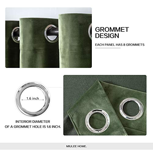 MIULEE Velvet Curtains Olive Green Elegant Grommet Curtains with Sage Sheer Curtains Rod Pocket for Classical Living Room Bedroom Decor 84 Inch