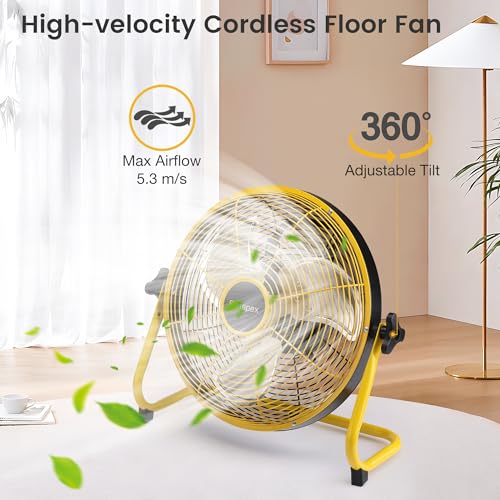 Fanspex 14" Portable Solar Rechargeable Floor Fan, 15600 mAh 20W Solar Panel Powered Battery Operated Fan for Outdoor Camping, 360° Tilt, 40dB Quiet Operation (5.3m/s Airflow)