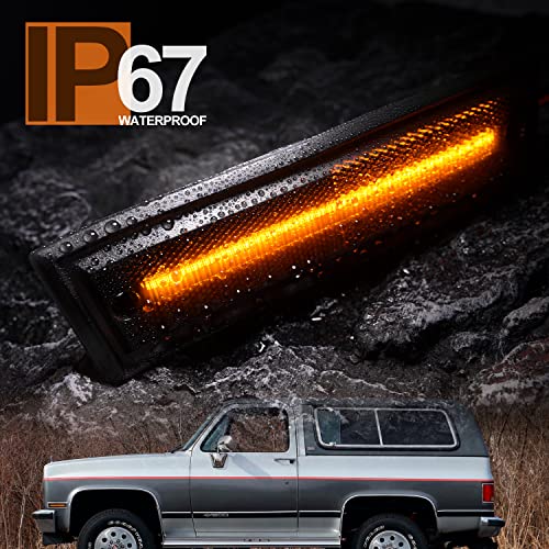 Led Side Marker Lights Replacement for 1978-1987 Chevy C/K Pickup 81-91 Blazer Amber Led Front Fender Side Marker Turn Signal Light Kit Smoked Lens Pair Driver Passenger Lamp Assembly OEM β915557