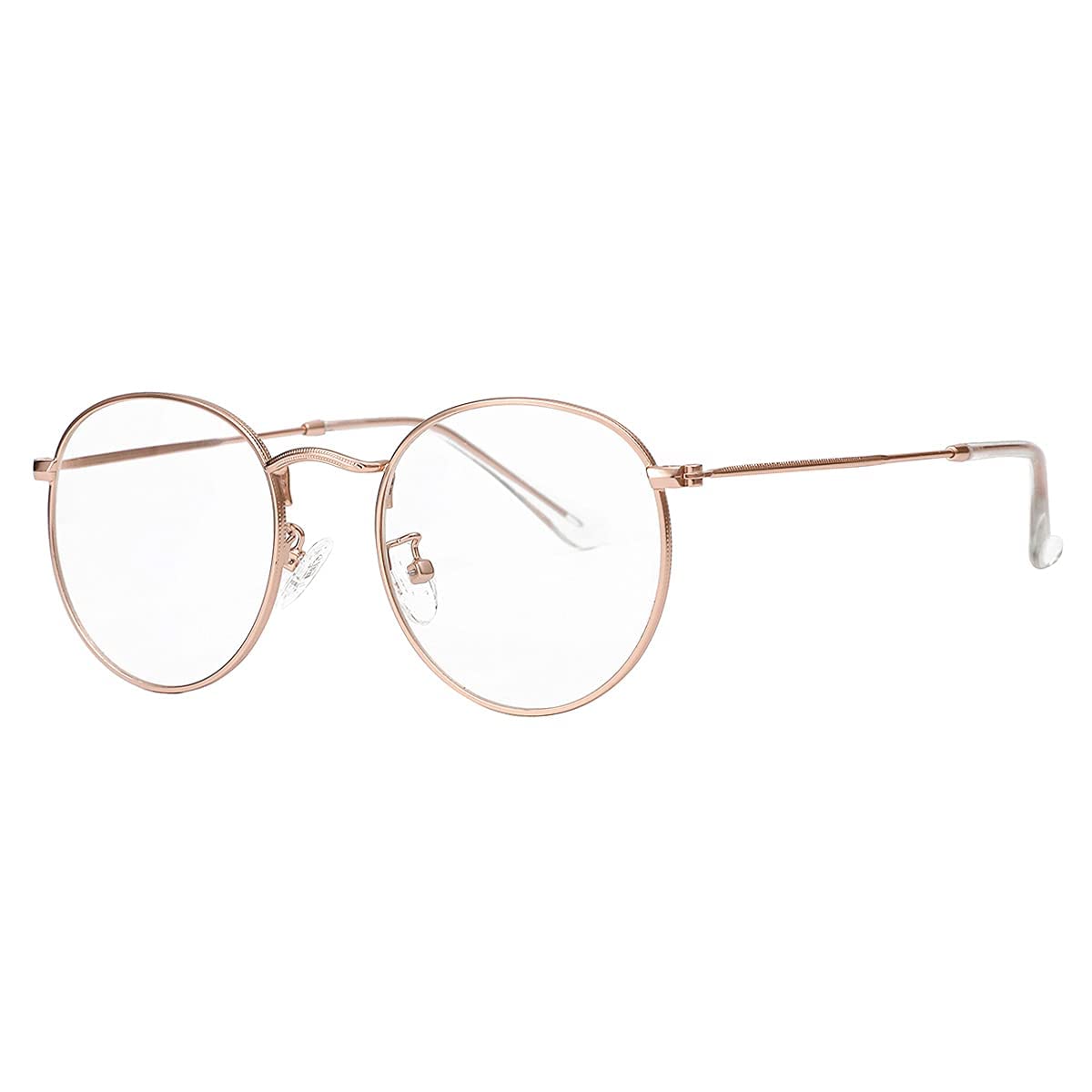 Clear Glasses for Women Men, Classic Round Metal Frame Clear Lens Fake Glasses (Gold)