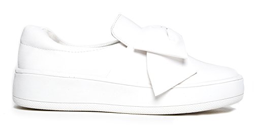 J. Adams Wally Platform Sneakers for Women - Comfortable Slip On Shoes with Bow - White Vegan Nubuck - 11