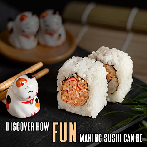 Sushi Making Kit- Complete Sushi Making Kit for Beginners & Pros Sushi Makers, Perfect Sushi Making Kitchen Accessories Like Sushi Knife, 2 Sushi Mats, Rice Bazooka, Dipping Plate, & More (Bamboo)