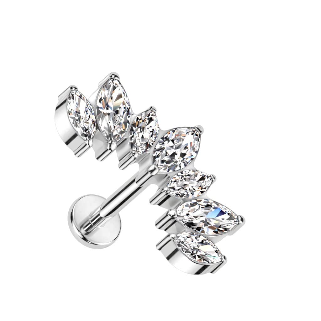 Dynamique Implant Grade Titanium Threadless Labret With 7 Marquise CZ Set Curve Top (Sold Per Piece)