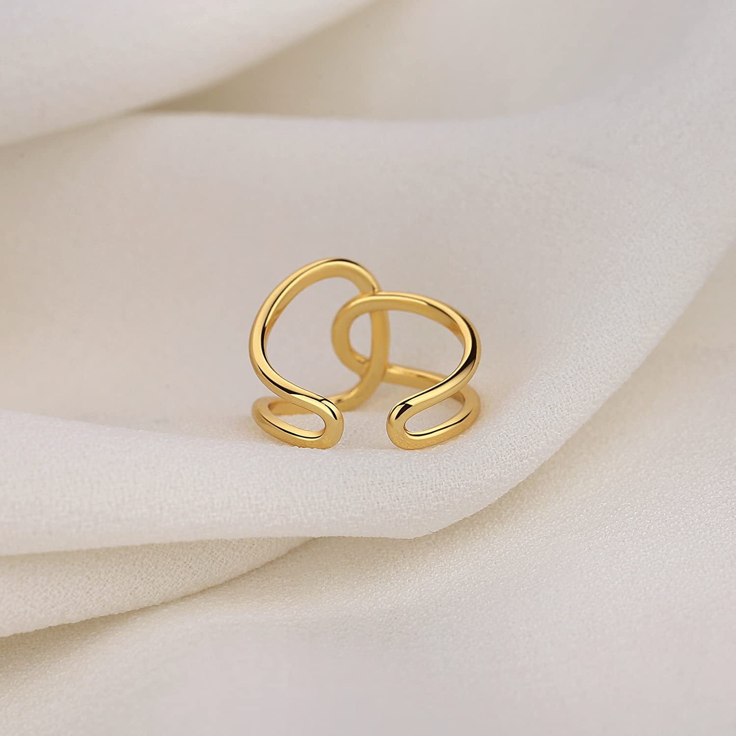 Dapai Show 925 sterling silver ladies ring 18K gold-plated adjustable ring, personalized stackable open ring, minimalist open ring, cold ring, thumb ring, hypoallergenic and adjustable, for girls and boys (gift box) (gold)