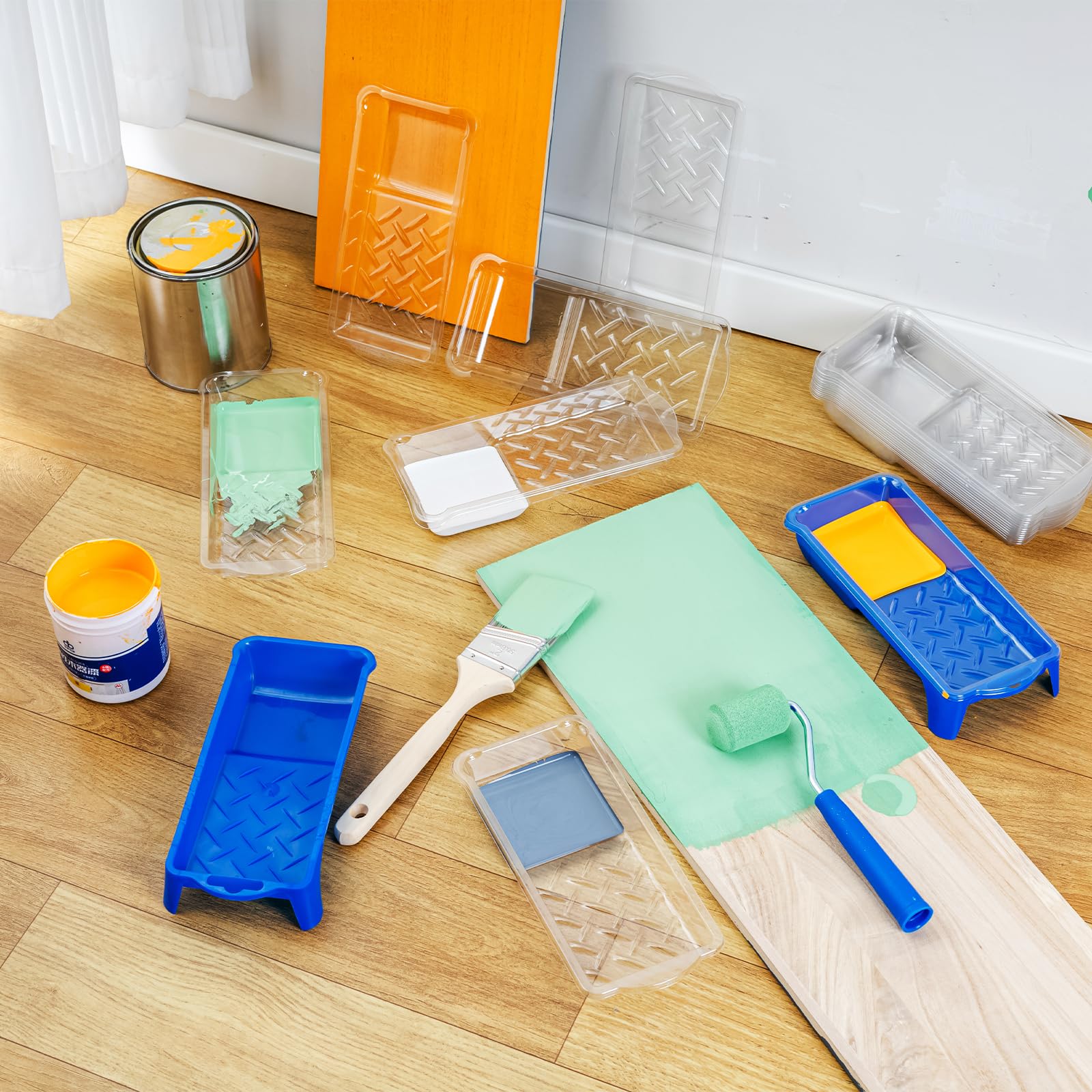 Mister Rui Paint Tray, 23 Pack 2 Inch Paint Tray with Liners, Disposable Paint Roller Trays with Roller Frame, Plastic Paint Tray Liners, Small Paint Trays for Painting