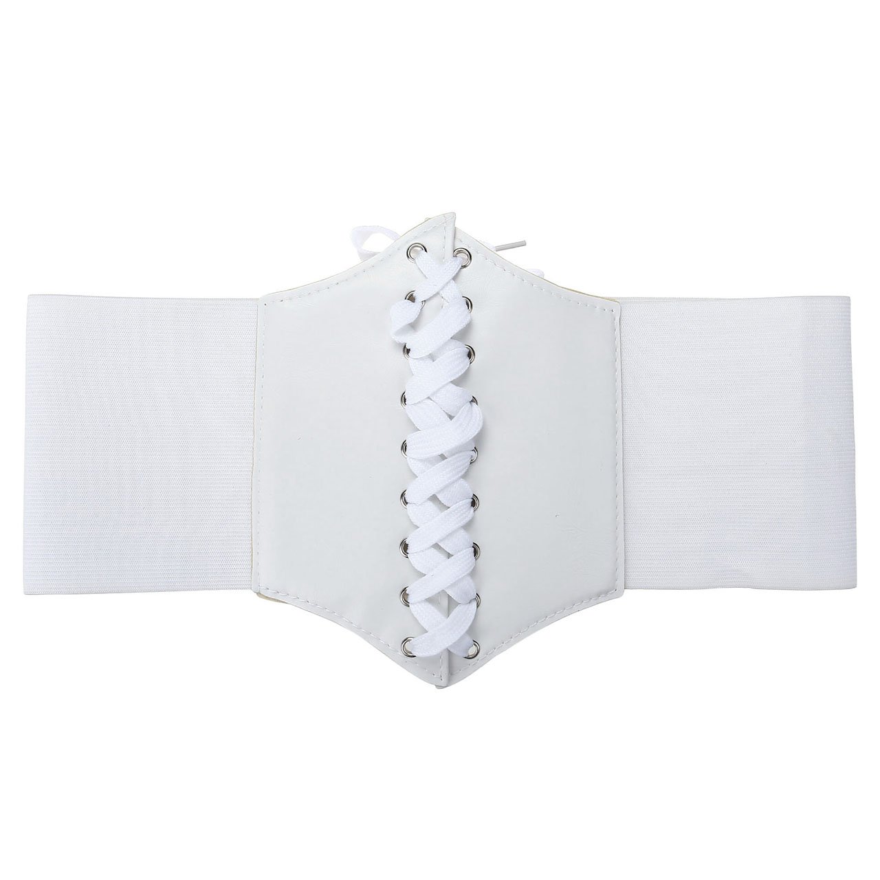 CHIC DIARY Women's Wide Stretchy Cinch Belt Tied Waspie Corset Belts Waistband (White)