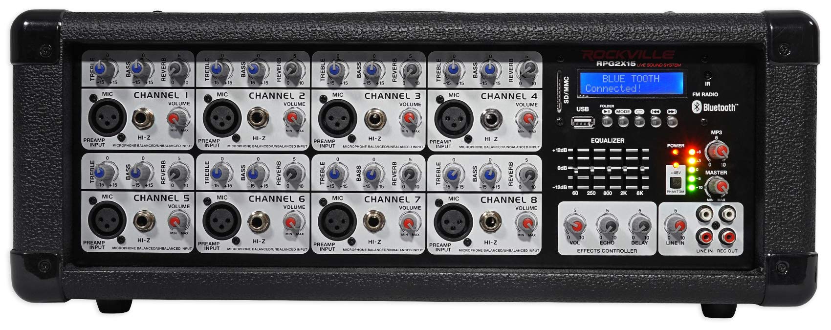 Rockville RPG2X15 Package PA System Mixer/Amp+15" Speakers+Stands+Mics+Bluetooth