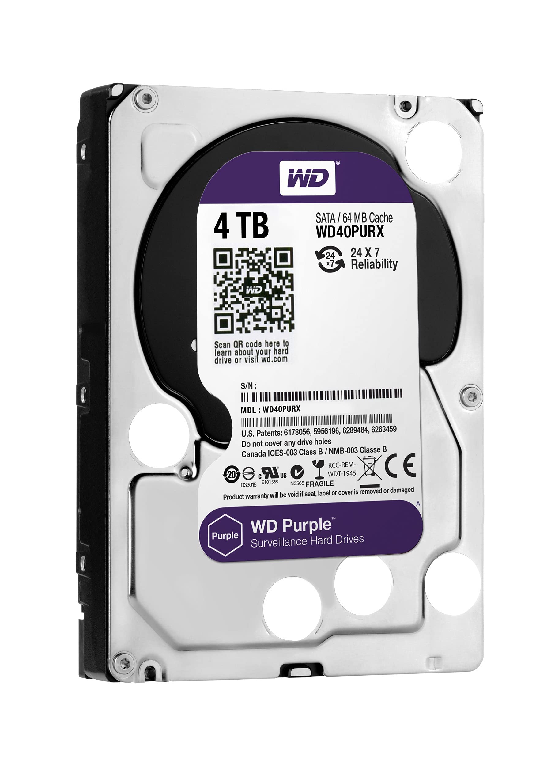 WD Purple 4TB Surveillance Hard Disk Drive - 5400 RPM Class SATA 6 Gb/s 64MB Cache 3.5 Inch - WD40PURX [Old Version]
