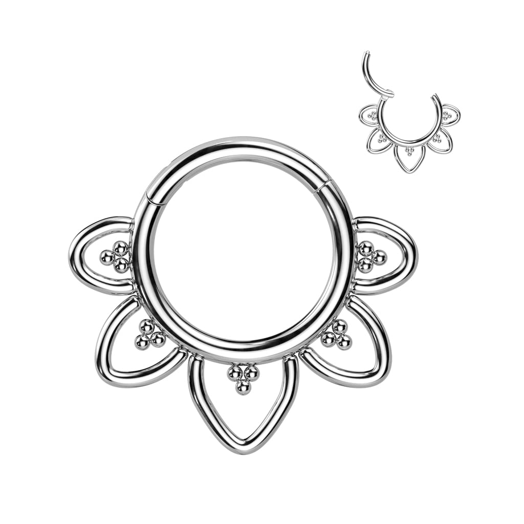 Dynamique Implant Grade Titanium Hinged Segment Hoop Ring With Heart Filigree (Sold Per Piece)
