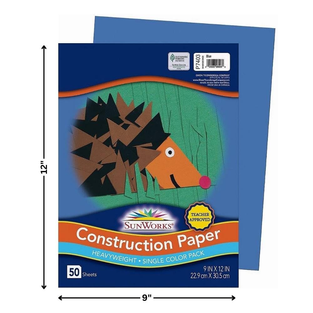 Sunworks® Blue 9" x 12" Heavyweight Construction Paper - Art Supplies - 50 Pieces