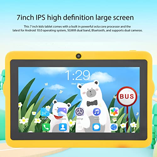 Cyllde Kids Tablet, Low Blue Light Technology LED Screen and IPS HD Display, 5gwifi Dual Band 5000 mAh Battery Built in Popular Apps, Suitable for Animations, e Books(Yellow)